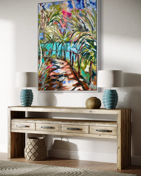 Shaded path - Noosa National Park- original on Belgian linen- 75x100 c ...