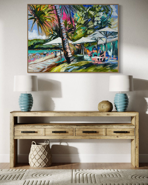 Boardwalk to bistro c- noosa- original on Belgian linen 75x100 cm - Art ...