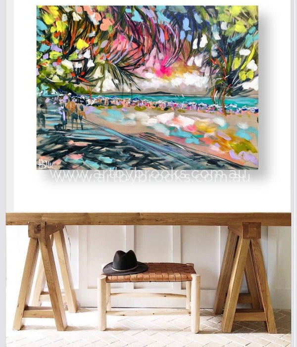 Happy Holidays - Noosa Main Beach -Original on Belgian linen 90x120 Cm ...