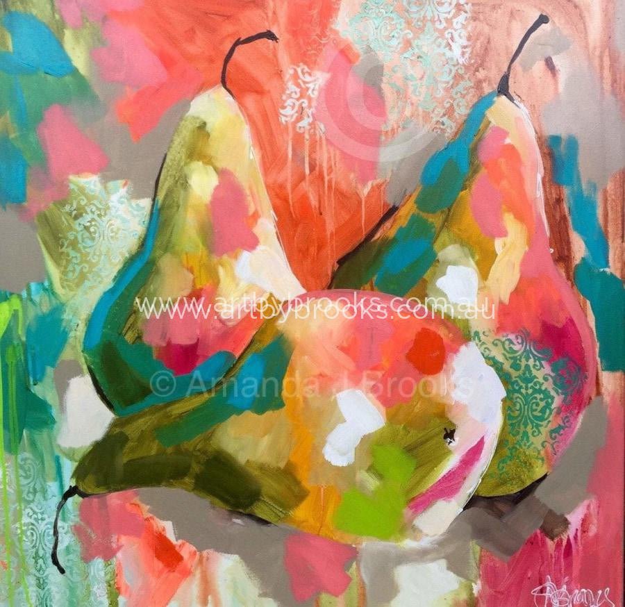 Sunlit pears - original on canvas 90 x90 cm - Art by Brooks